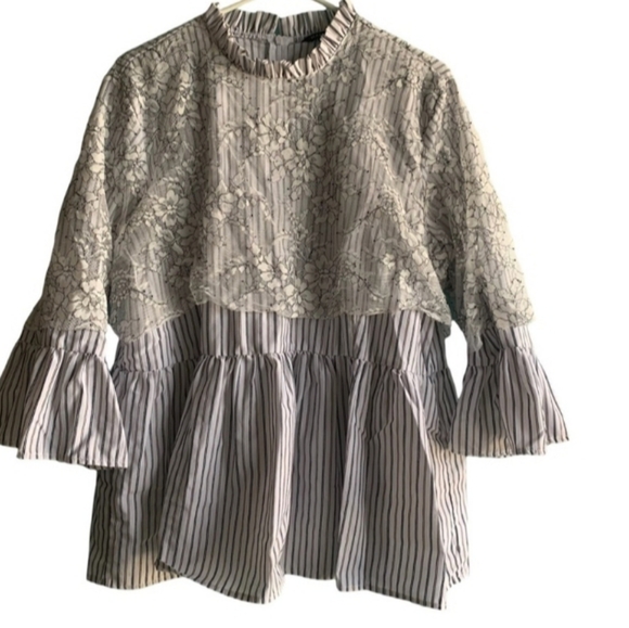 Hannah | Tops | Hannah Pinstripe Lace Blouse Victoriana Sz Xl | Poshmark